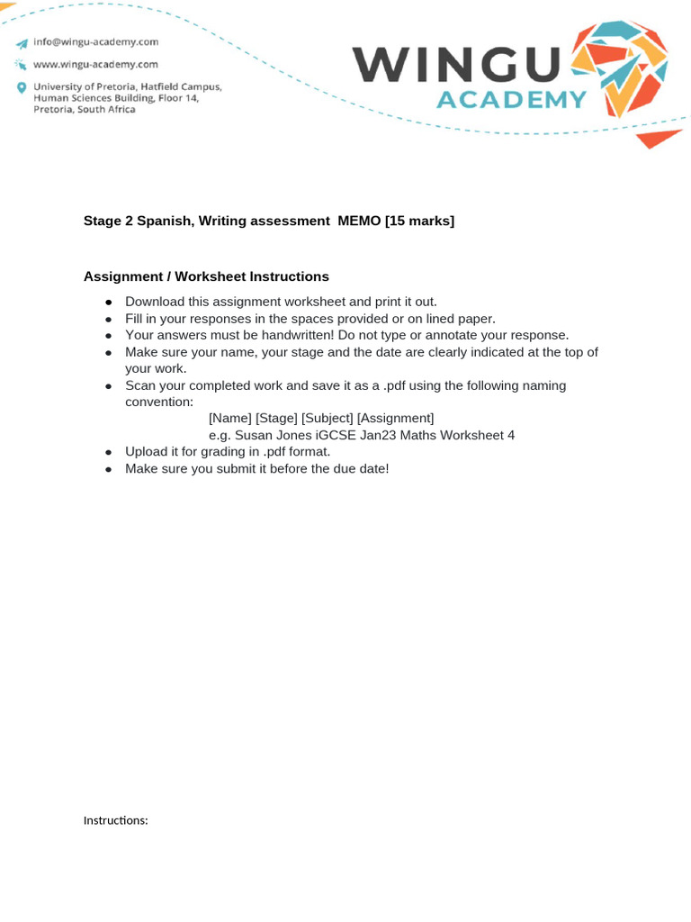Stage 2 Writing Assessment MEMO | PDF