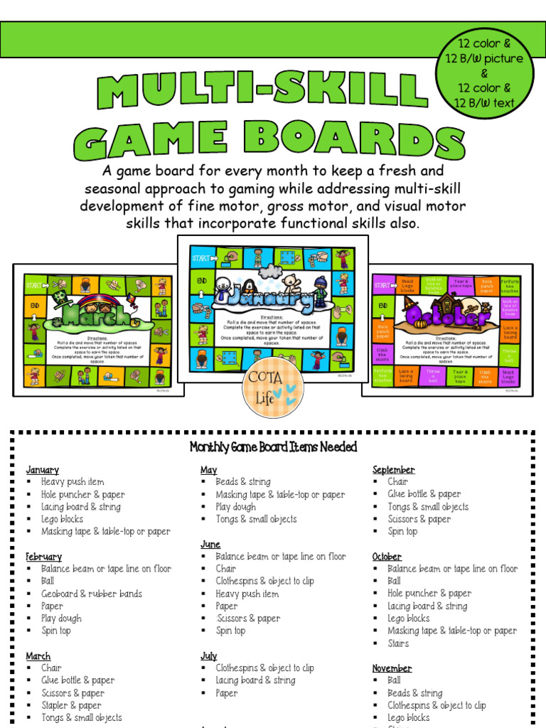 Monthly Game Board for Skill Development | PDF | Occupational Therapy ...