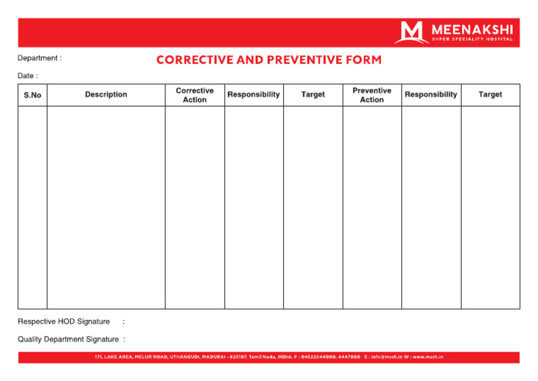 Corrective and Preventive Action Form | PDF
