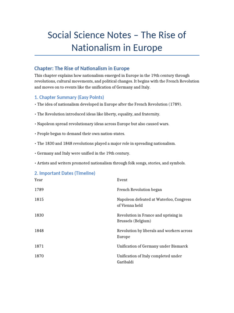 Rise of Nationalism Notes | PDF | Nationalism | French Revolution