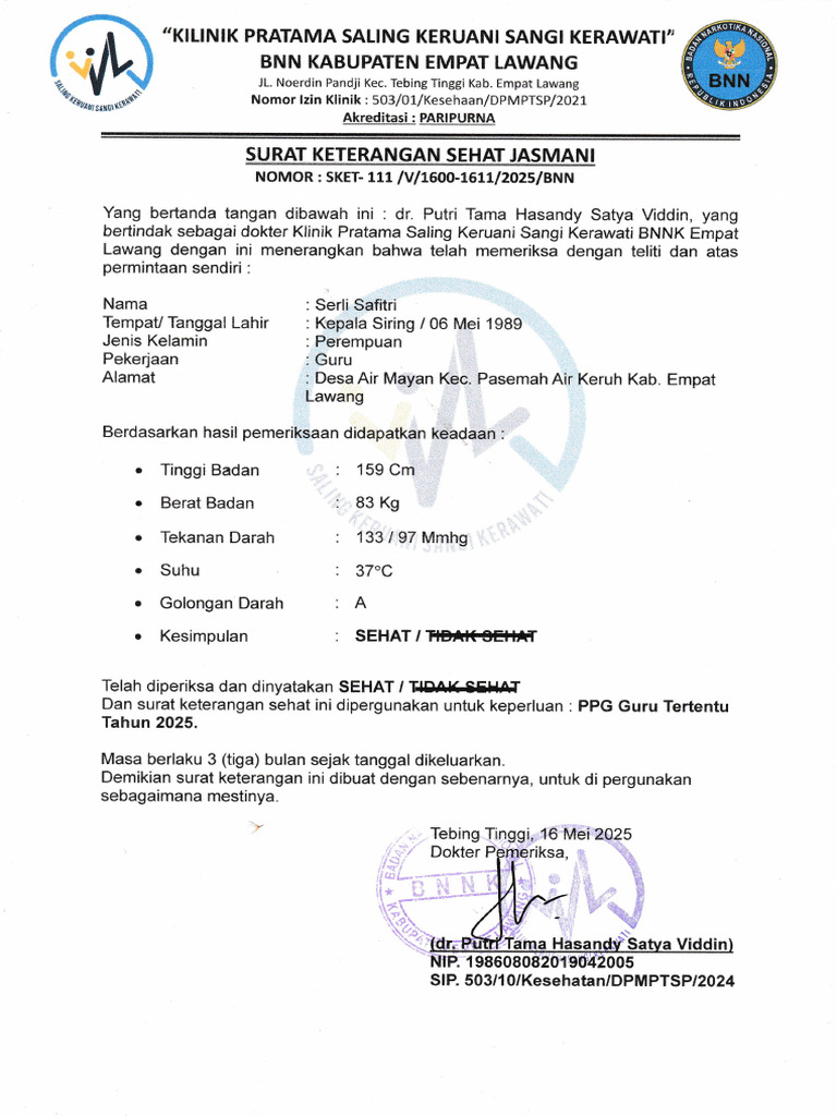 Surat Sehat Serli | PDF