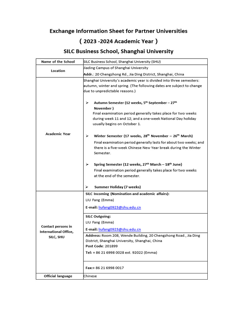 SILC Exchange Program Details 2023-2024 | PDF | Travel Visa | Dormitory