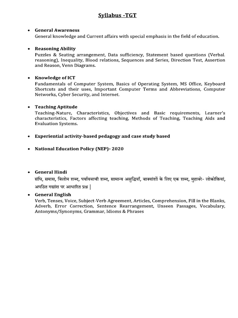 NVS and EMRS TGT Syllabus | PDF