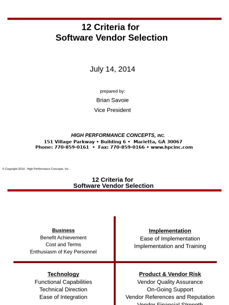 12 Criteria For Software Vendor Selection - 140714 | PDF | Software ...
