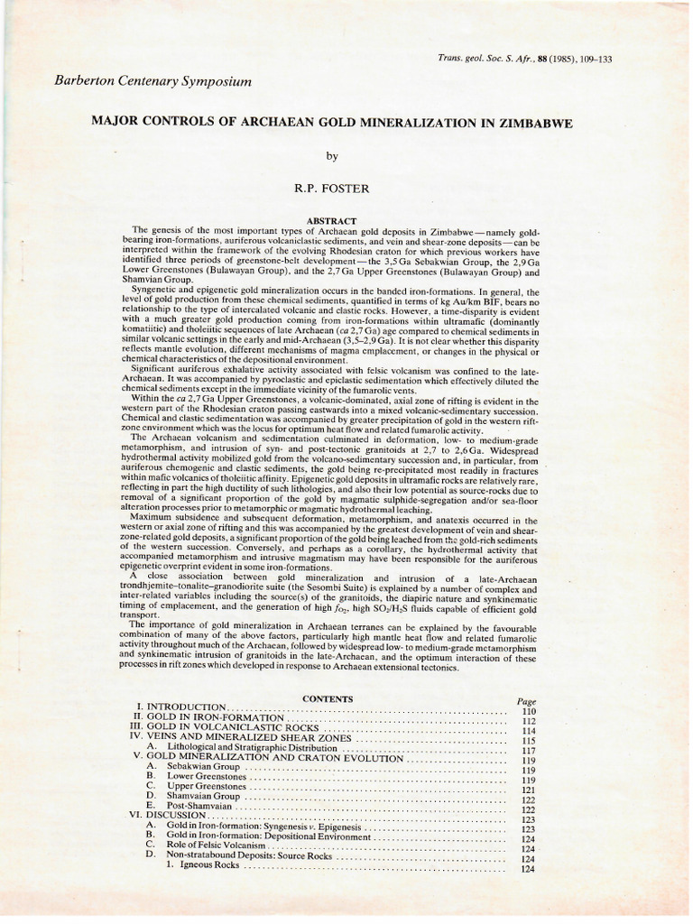 Major Controls of Archaean Gold Mineralization in Zimbabwe | PDF
