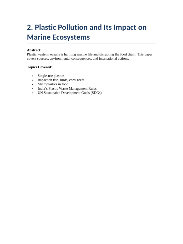 Plastic Pollution and Its Impact On Marine Ecosystems | PDF