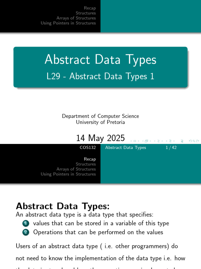L29 - Abstract Data Types 1 | PDF | Pointer (Computer Programming) | Data Type
