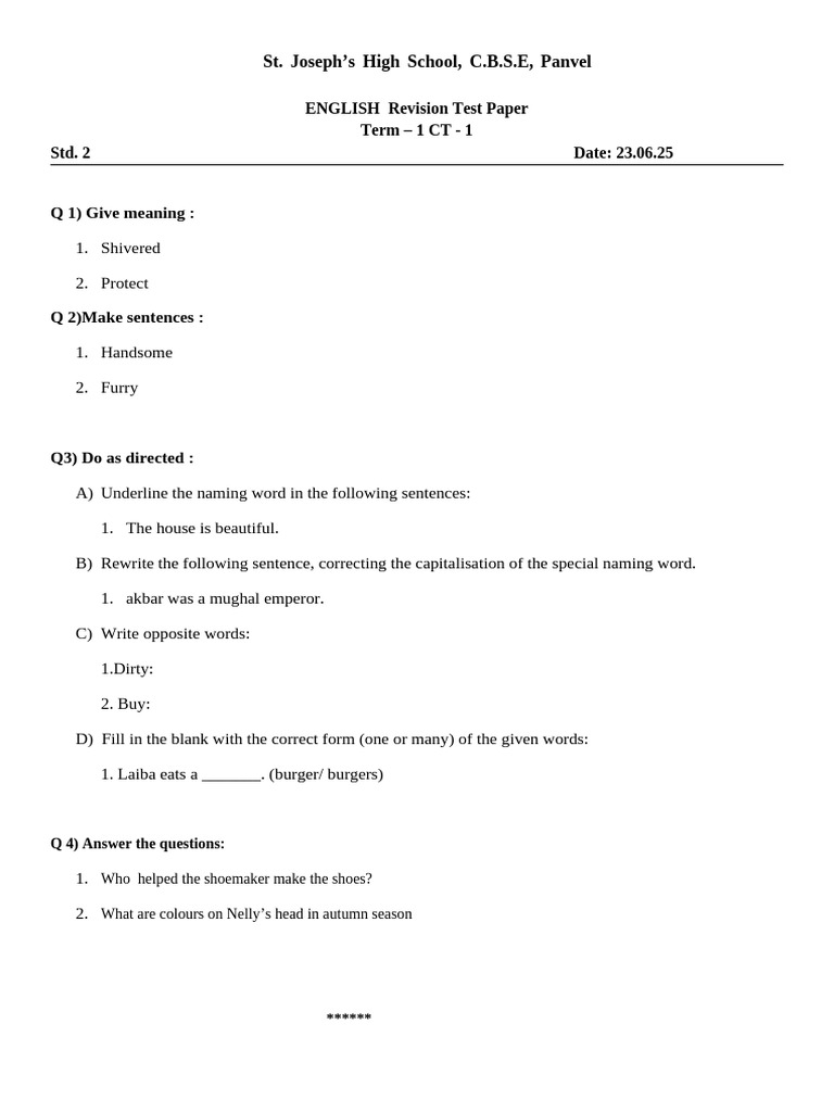 English Revision Paper | PDF