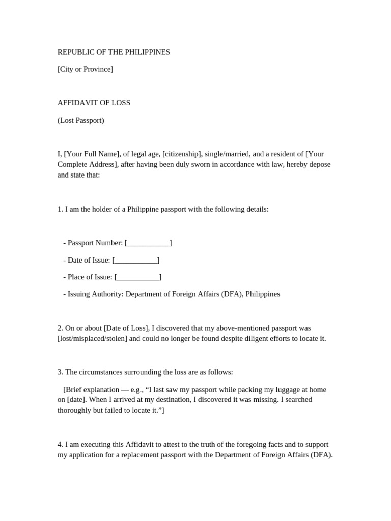 Affidavit of Loss for Passport | PDF