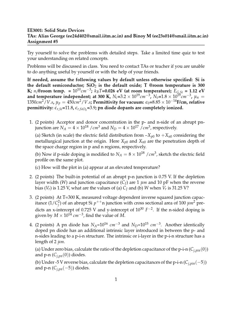 Tutorial#5 | PDF | Solid State Engineering | Electrical Engineering