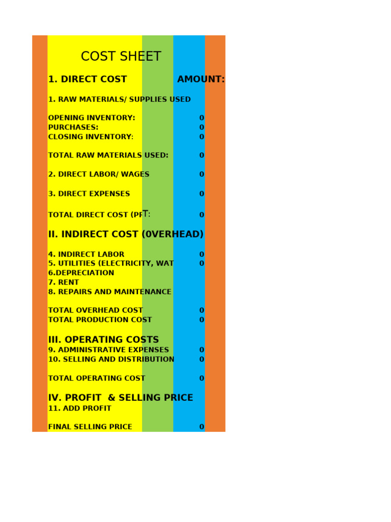 Cost Sheet | PDF