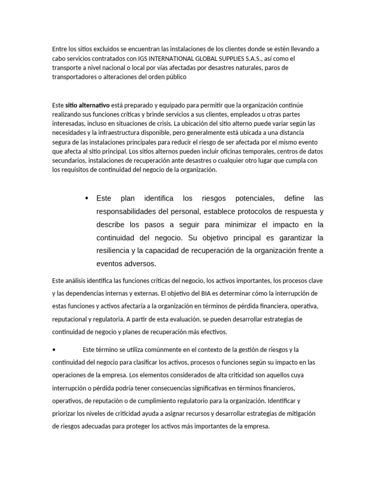 Plan de Continuidad del Negocio y Gestión de Crisis | PDF | Business ...