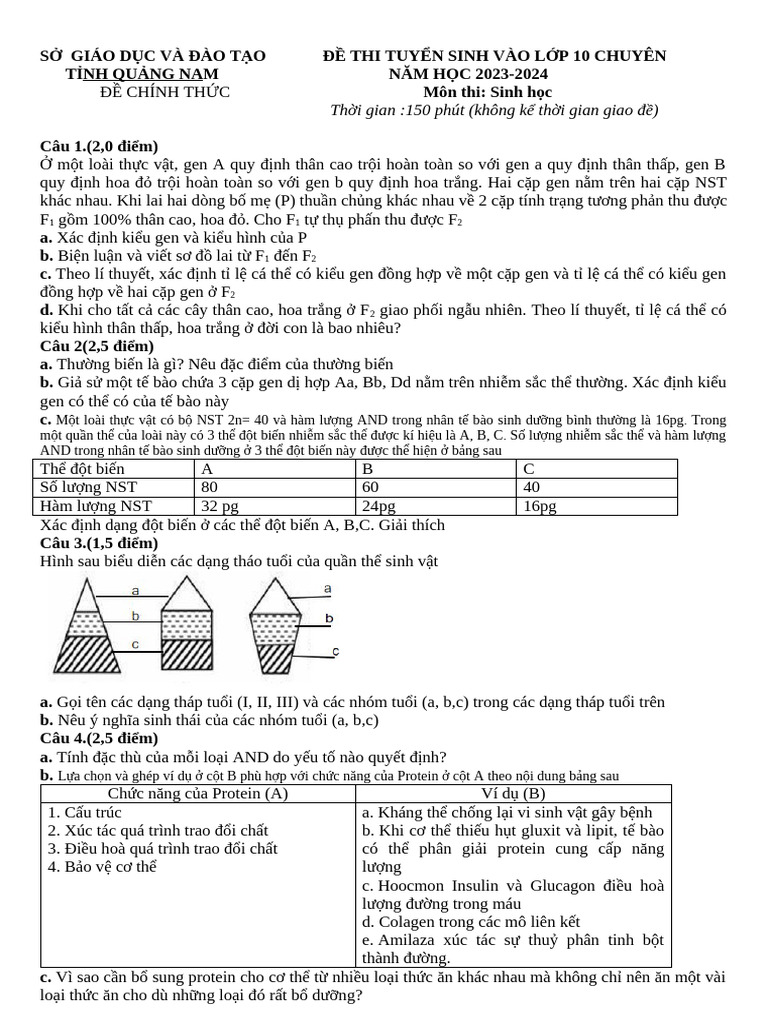 Đề HSG - Sinh 9 - Chuyên Sinh - Đề 9 | PDF