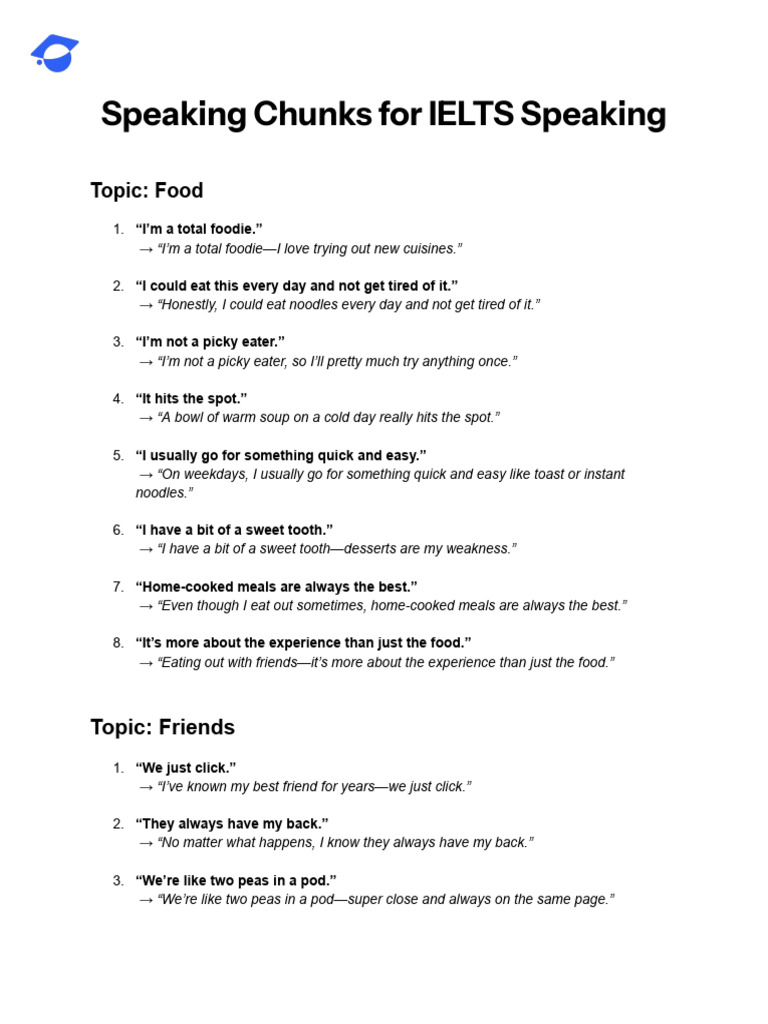 IELTS Speaking Vocabulary Chunks | PDF
