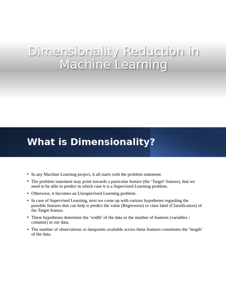 Dimensionality Reduction in Machine Learning-1 | PDF | Machine Learning | Principal Component ...
