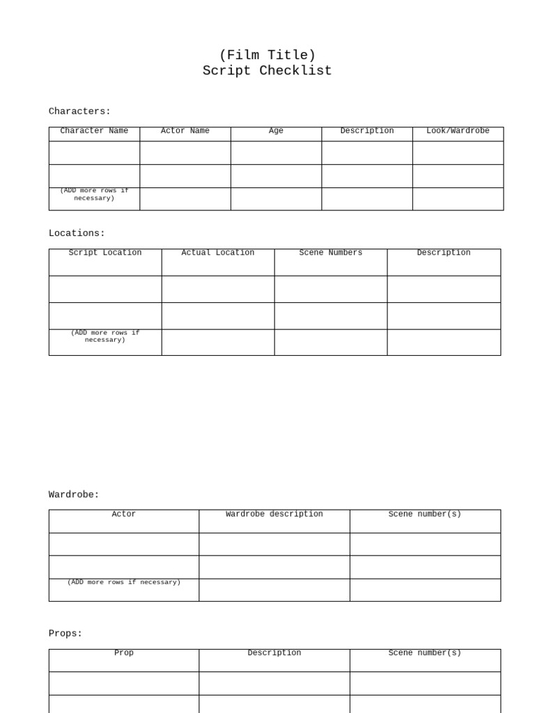 Script Checklist | PDF