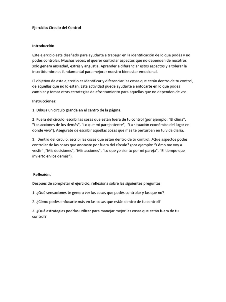 Círculo del Control: Identifica lo Controlable | PDF