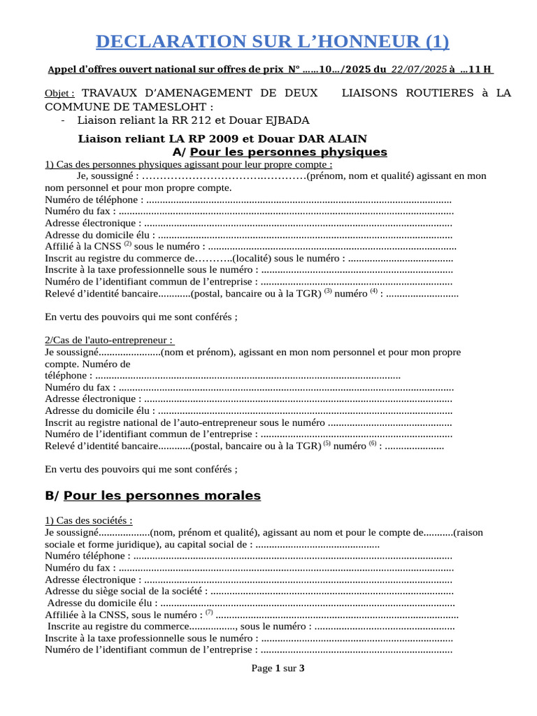 Déclaration Sur L'honneur | PDF | Banques