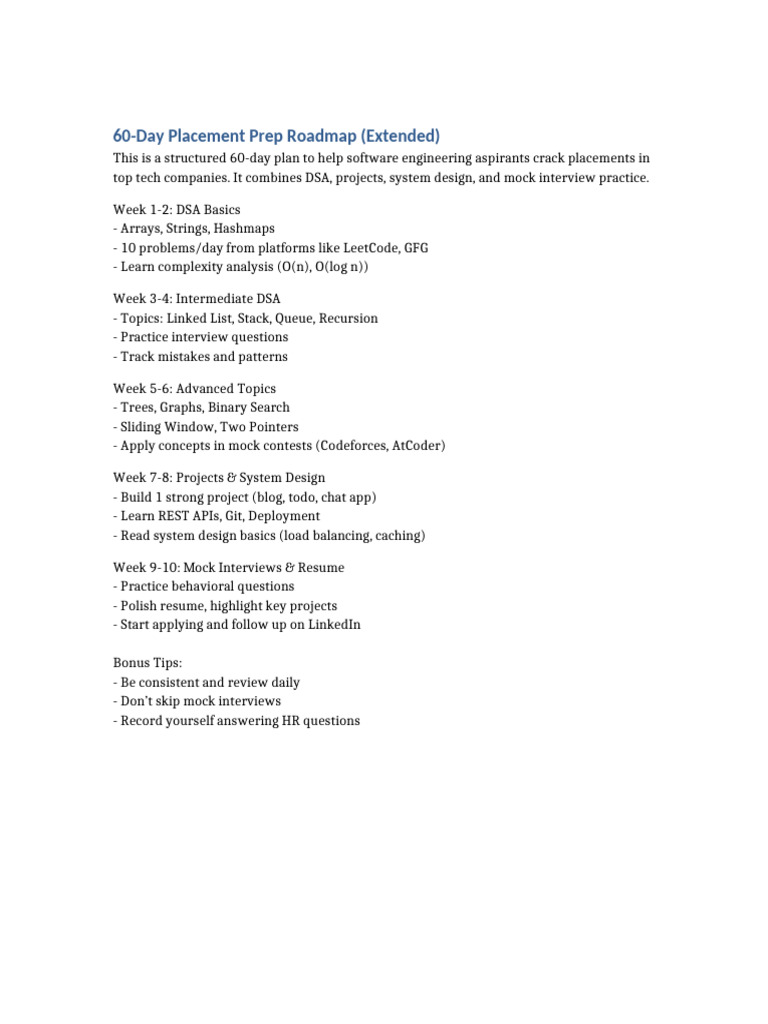 Placement Prep Roadmap Enhanced | PDF