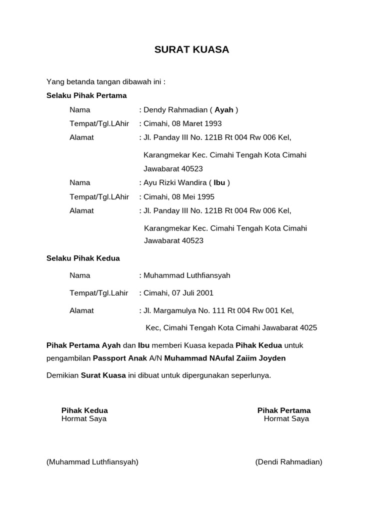 Surat Kuasa Passport Joy | PDF