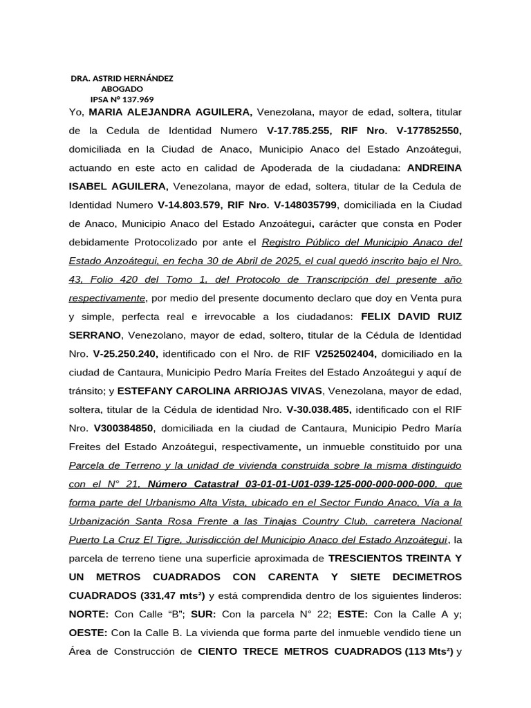 Compra Venta Andreina Aguilera | PDF