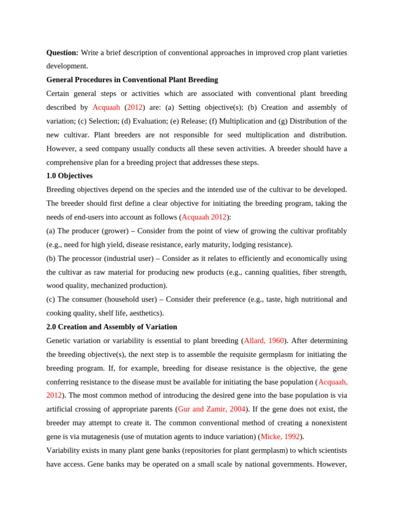 Conventional Plant Breeding Methods Explained | PDF | Plant Breeding ...