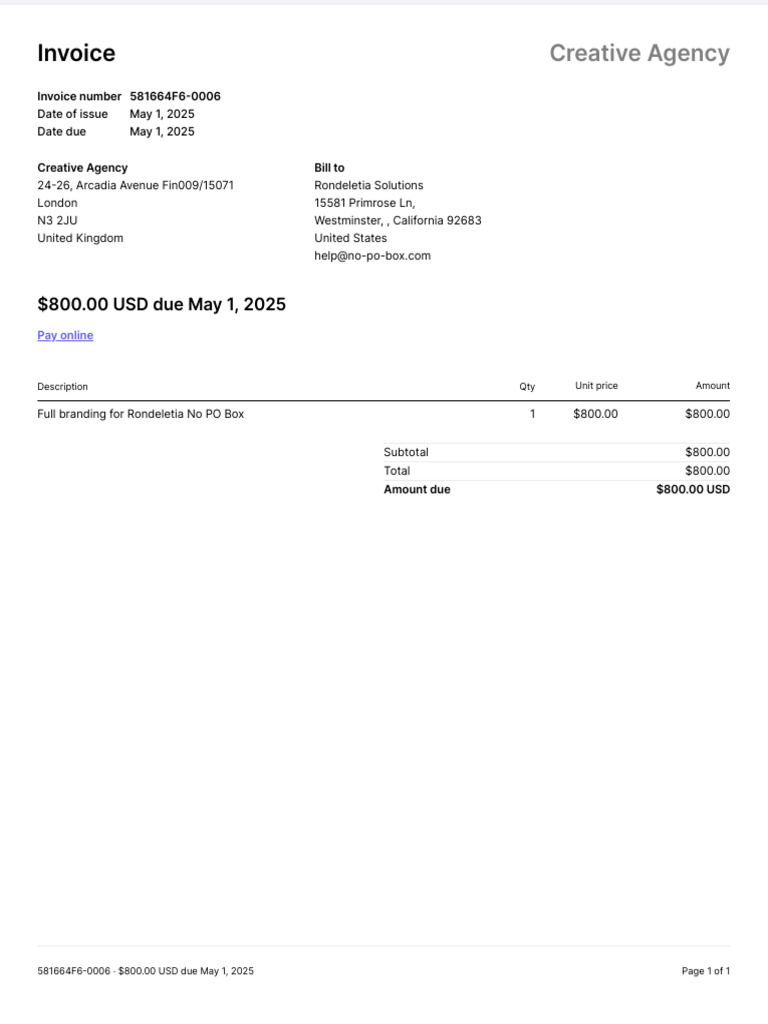 Invoice 581664F6-0006 for Branding Services | PDF