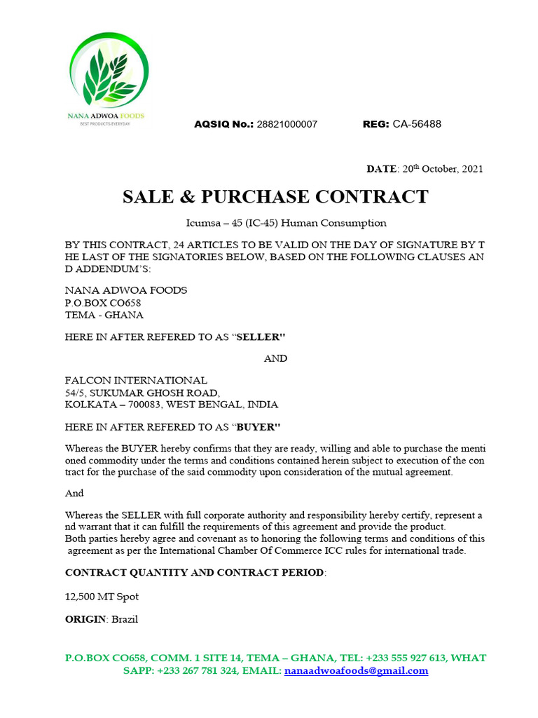 SPA-Contract Sugar ICUMSA White 12500MT Bangladesh | PDF | Letter Of ...