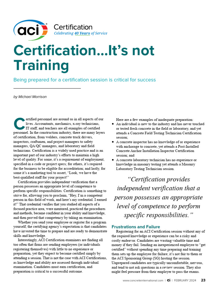 ACI Certification Preparation Essentials | PDF | Certification | Knowledge
