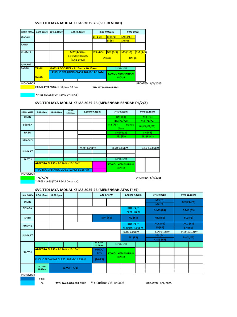 SVC Timetable 2025 (V2) | PDF