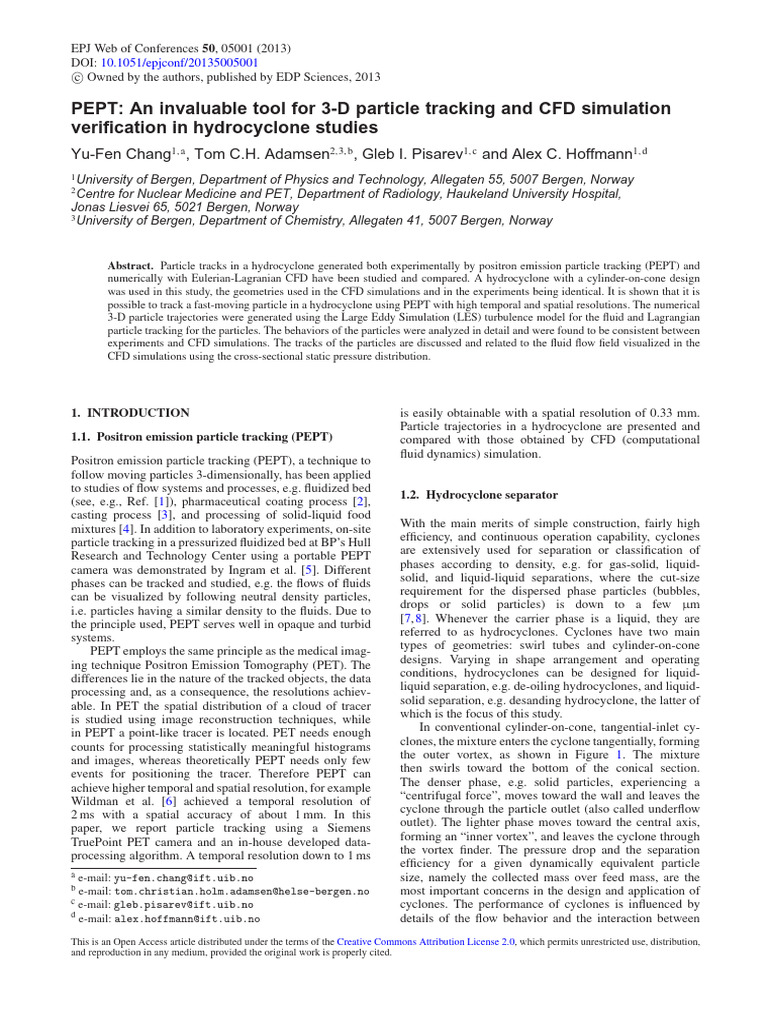 Hydrocyclone 3D Particle Tracking and CFD Simulation - Yu-Fen | PDF ...