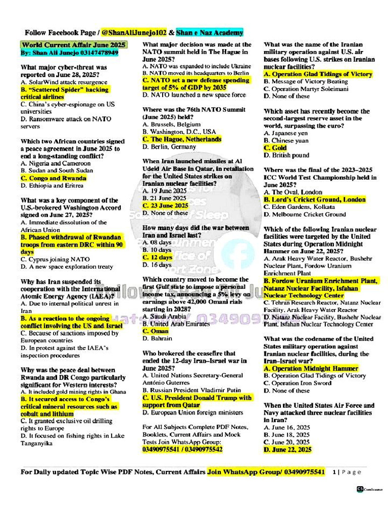 June 2025 Current Affairs | PDF