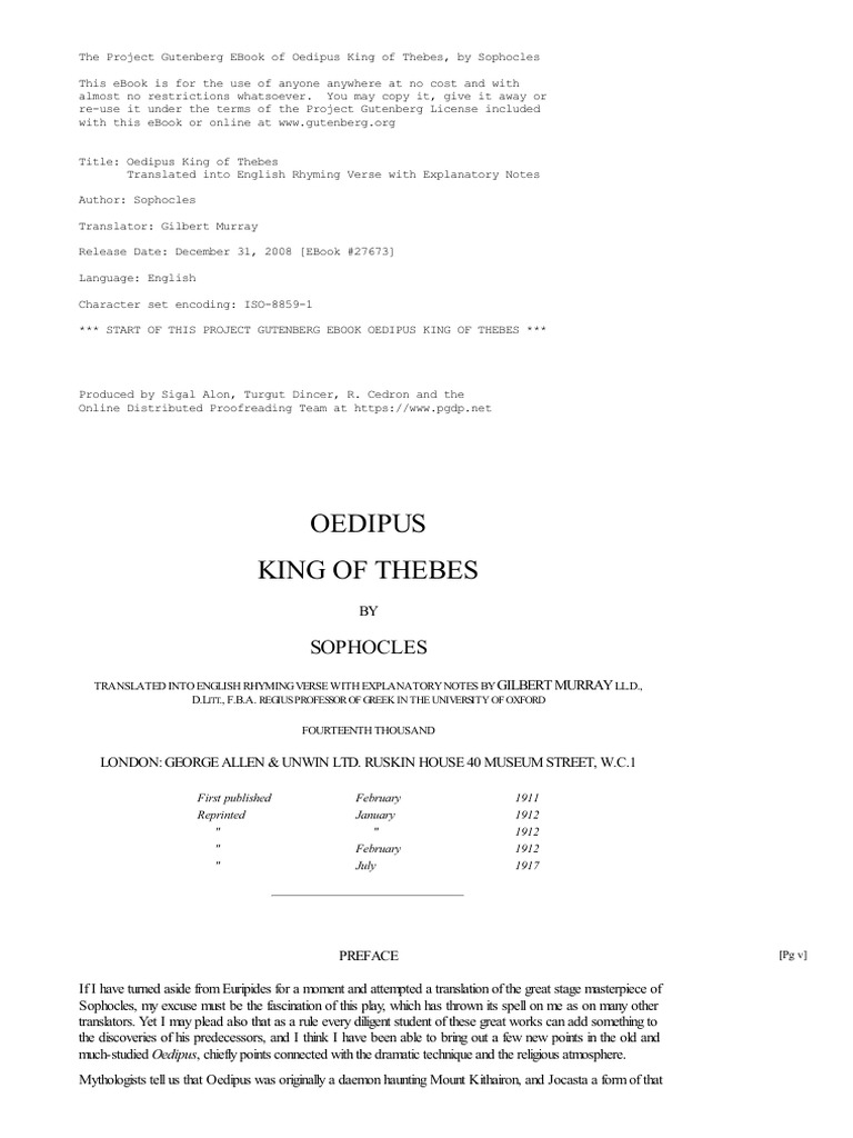 Oedipus King of Thebes by Sophocles - PDF Room | PDF | Oedipus | Thou