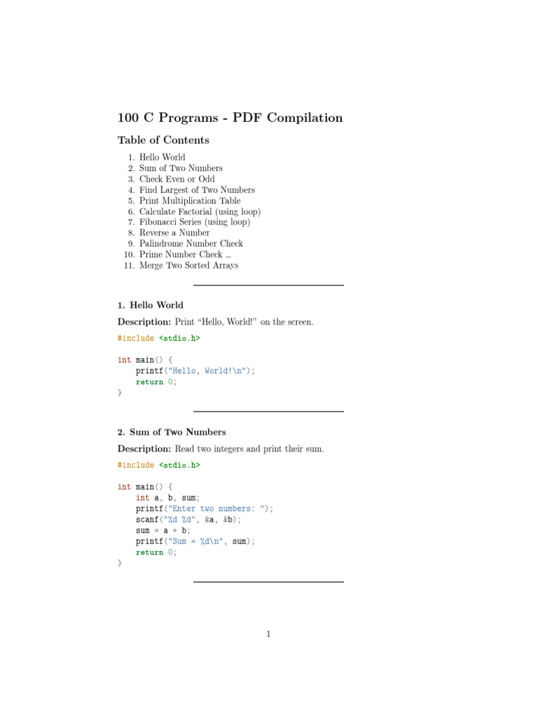 100 C Programs | PDF