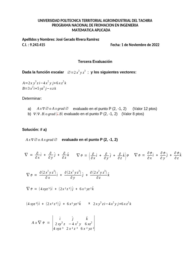Evaluacion Grad - Div - Rot - 1 - 11 - 22 | PDF