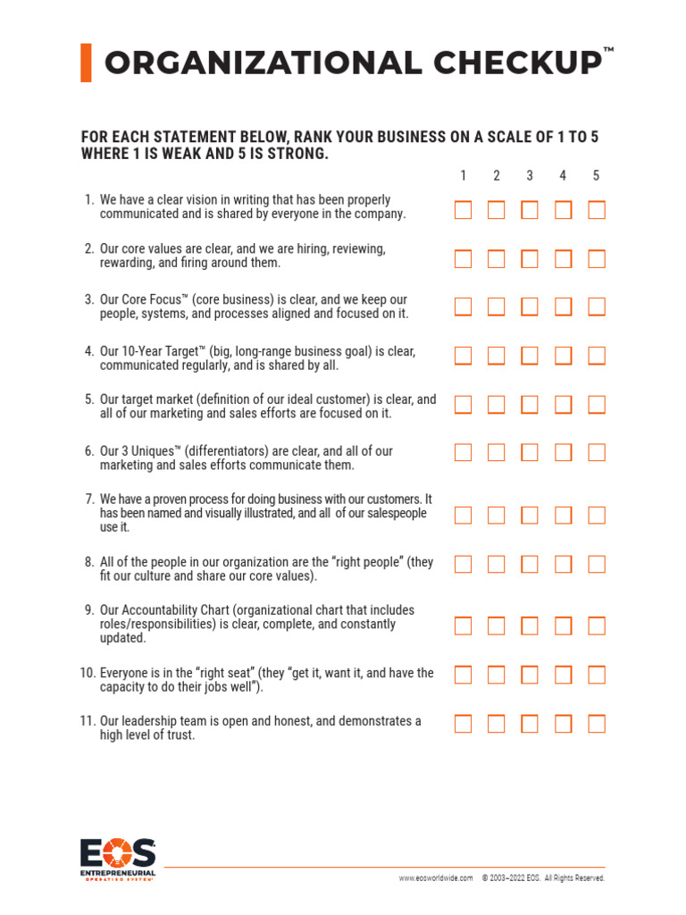 EOS Organizational Checkup Guide | PDF | Business | Organizational Behavior