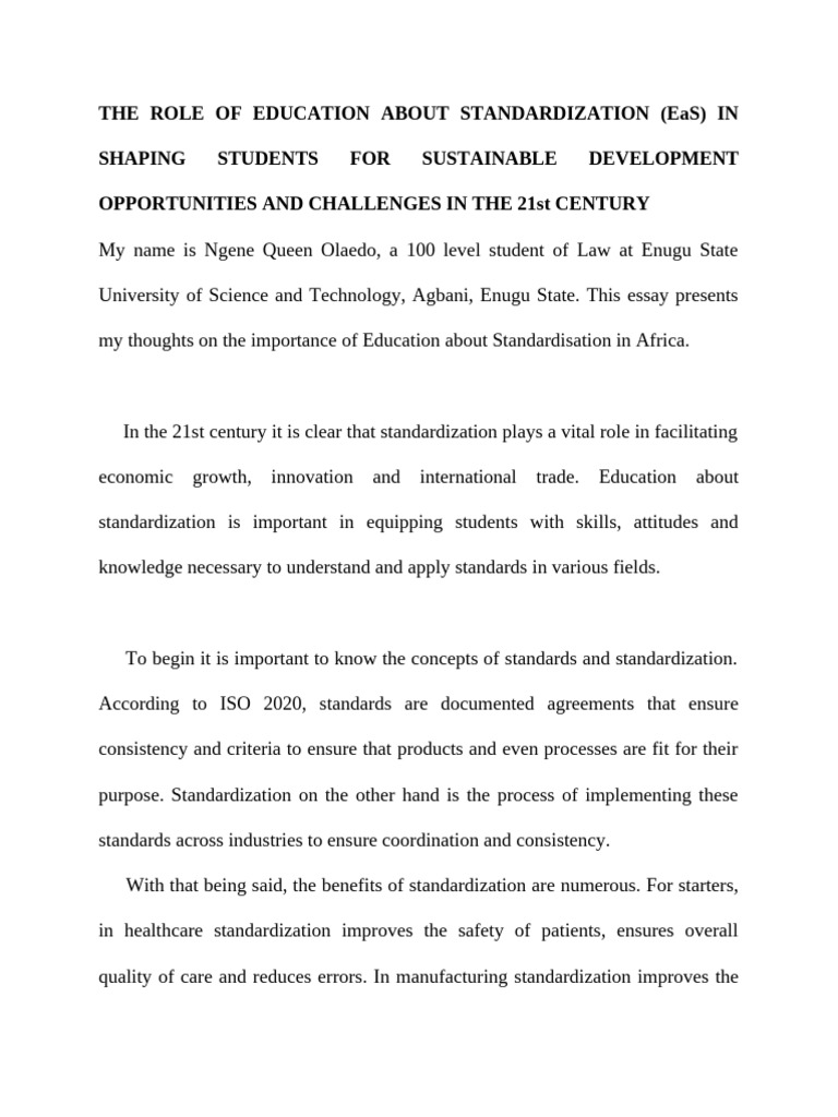 The Role of Education About Standardization (Eas) in Shaping Students ...