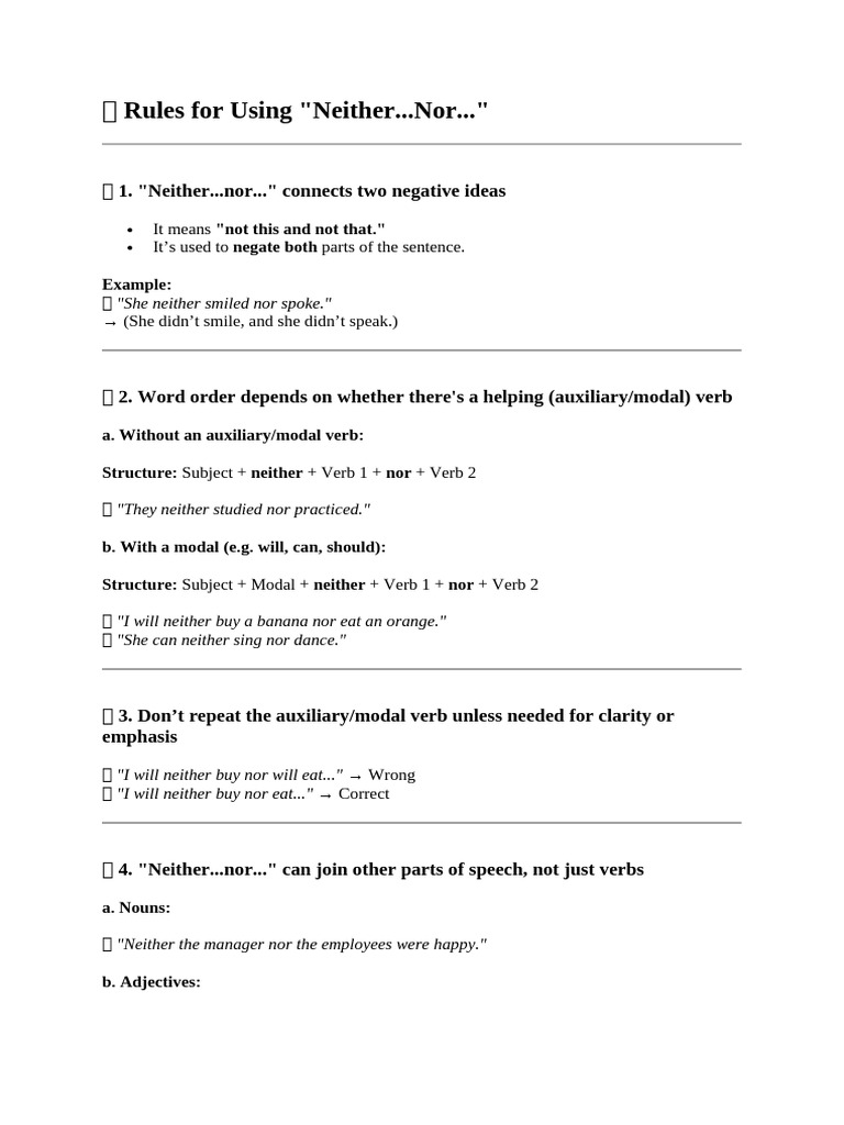 Using "Neither...Nor..." Correctly | PDF