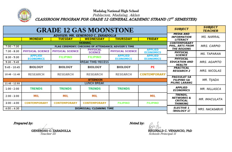 Class Program SY 2023 2024 | PDF | Schools | Learning