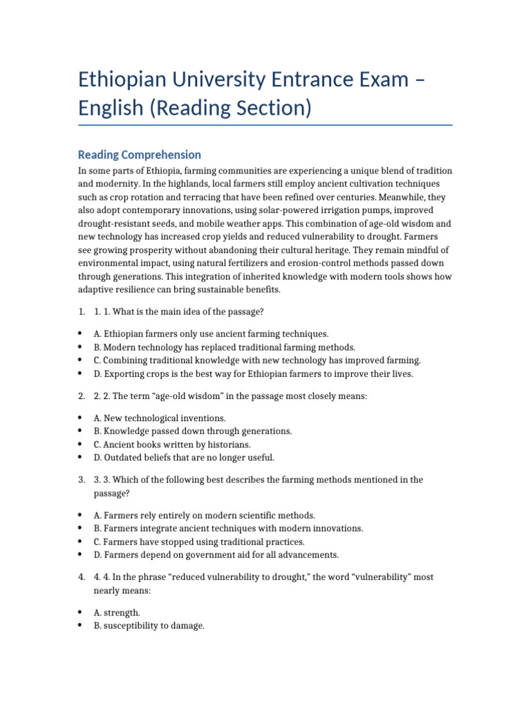 Ethiopian English Reading Section | PDF | Agriculture | Ethiopia