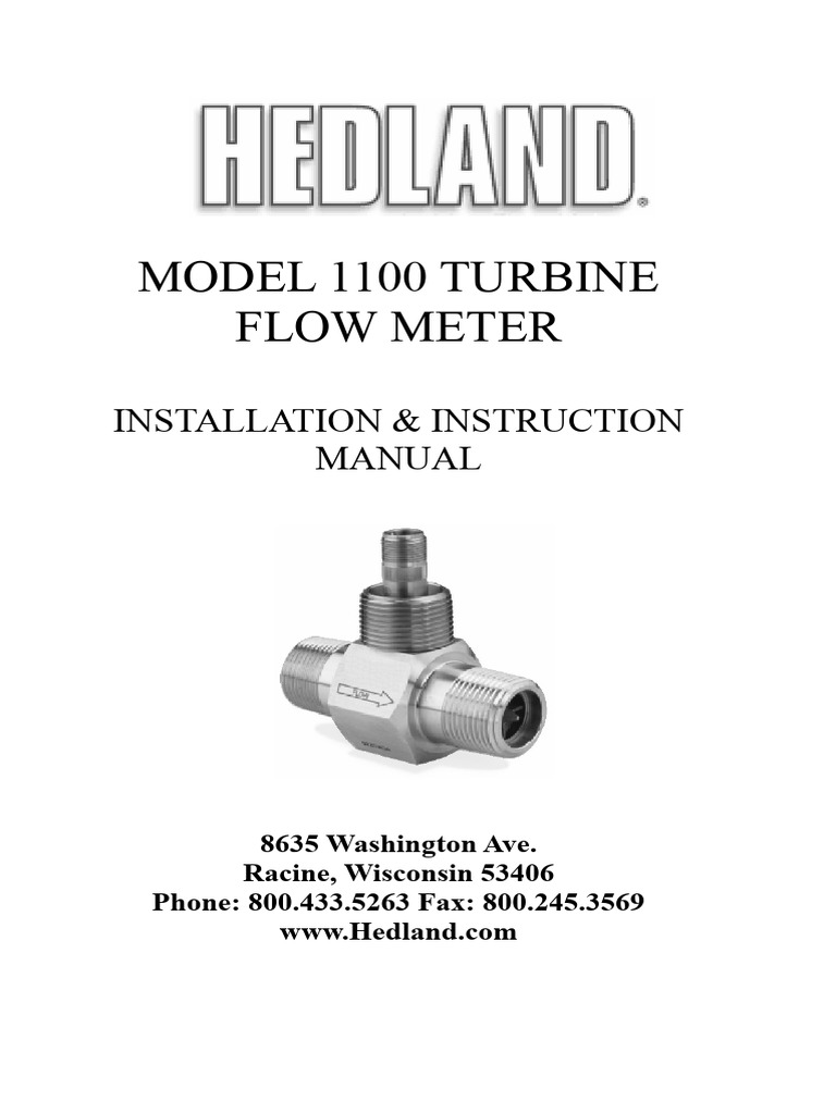 Hedland 1100 Flow Meter Manual | PDF | Flow Measurement | Turbine