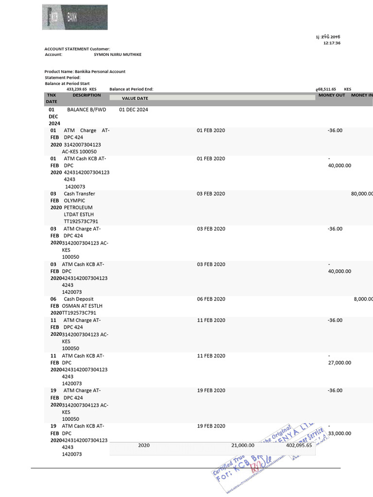 643682523-Kcb-Bank-Statement 1 | PDF | Money | Institutional Investors