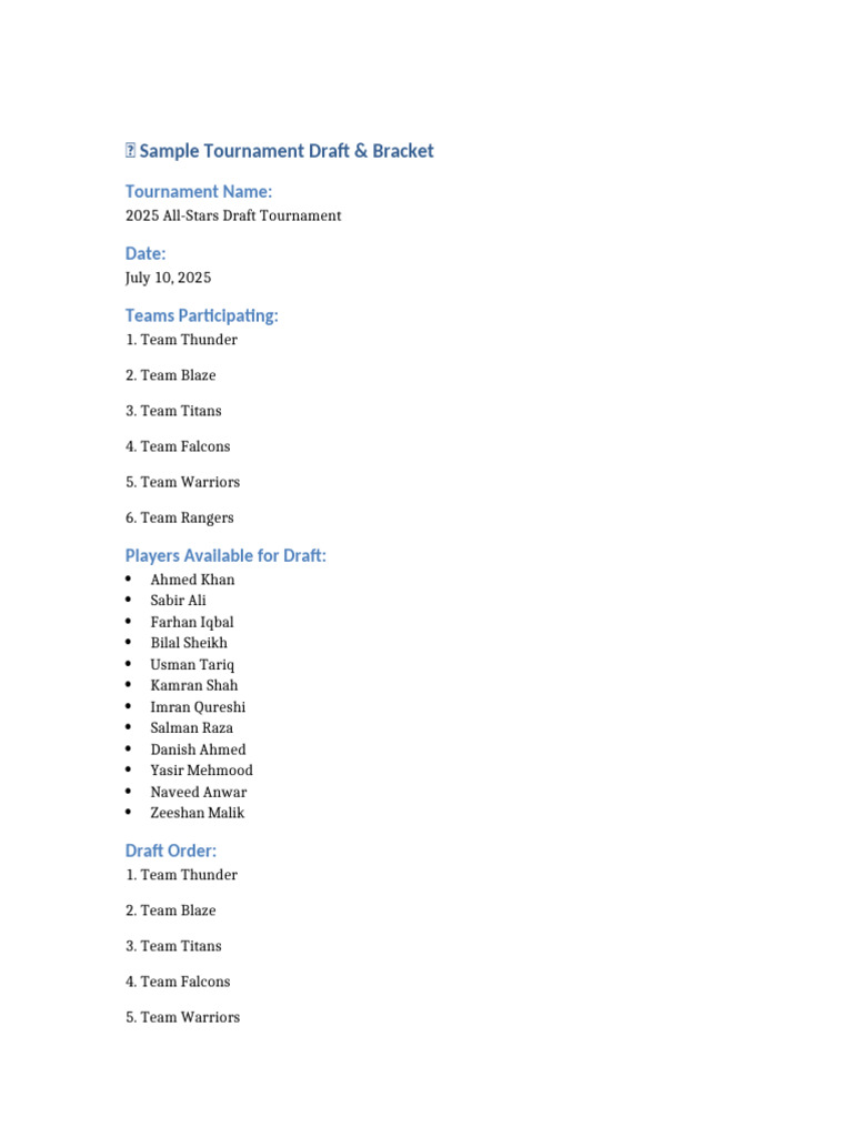 Sample Tournament Draft | PDF