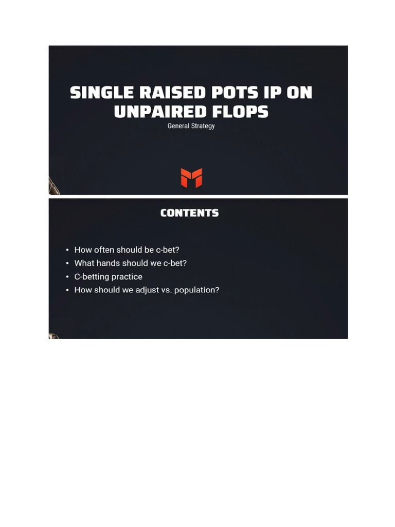 How To Play Single Raised Pots in Position On Unpaired Flops | PDF