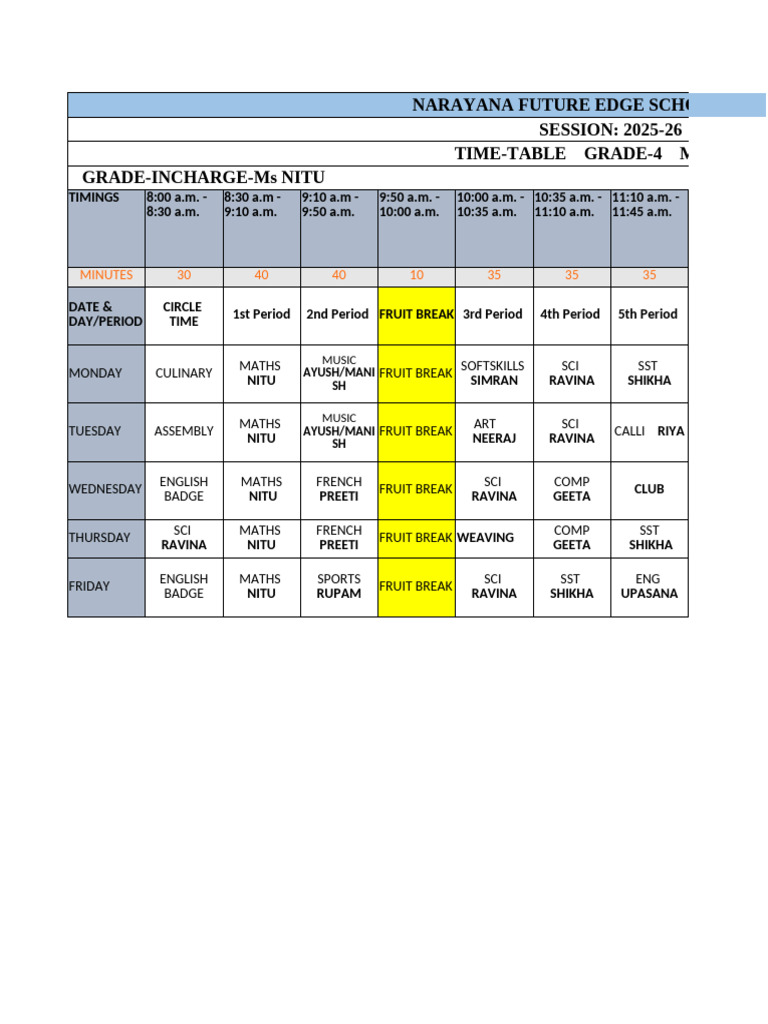 Grade-4 Time Table | PDF