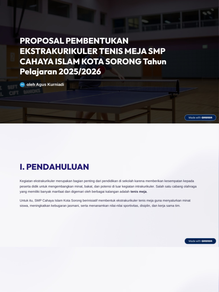 Ekstrakurikuler Tenis Meja SMP Cahaya Islam | PDF