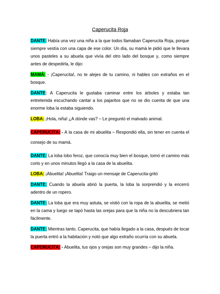 Caperucita Roja - 4° BÁSICO | PDF