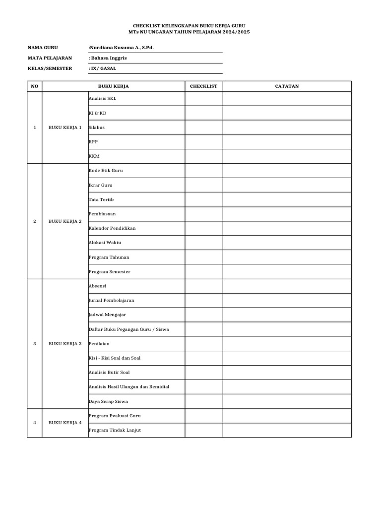 Checklist Perangkat Guru Tunjangan | PDF