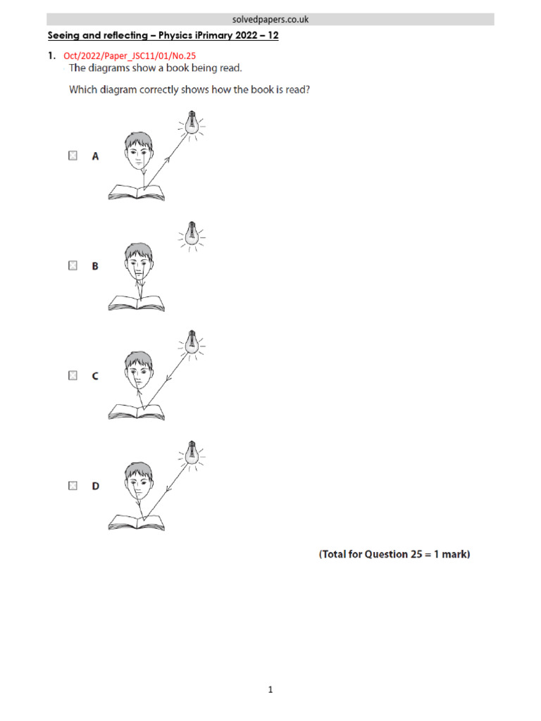 2022 12 Seeing and Reflecting Edexcel Physics IPrimary | PDF