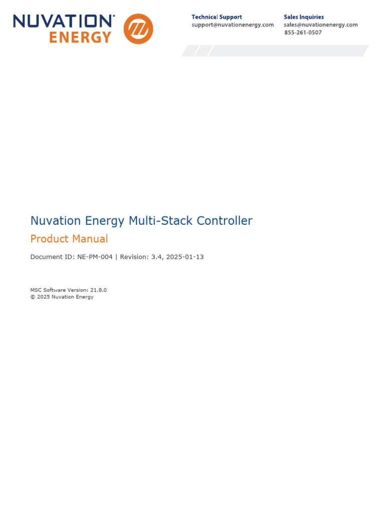 Nuvation Energy Multi Stack Controller Product Manual - r3.4 | PDF | Power Supply | Alternating ...